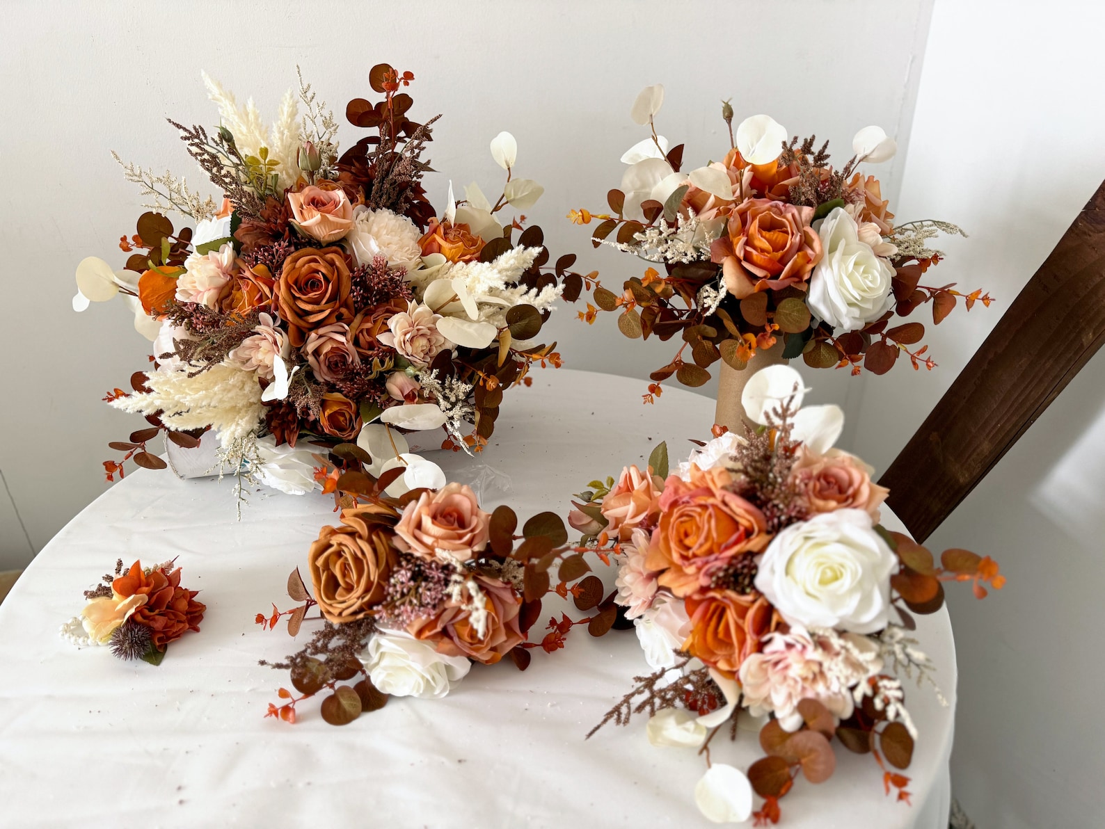 Burnt Orange & Ivory White Fall Bouquet, Burnt Orange Bridal and ...