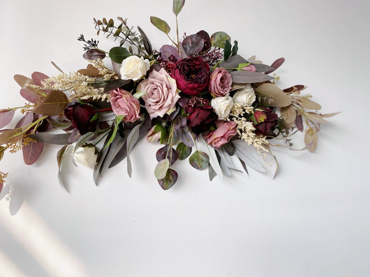 Burgundy Dusty Pink and Creamy White Rose Flower Swag Rose | Etsy