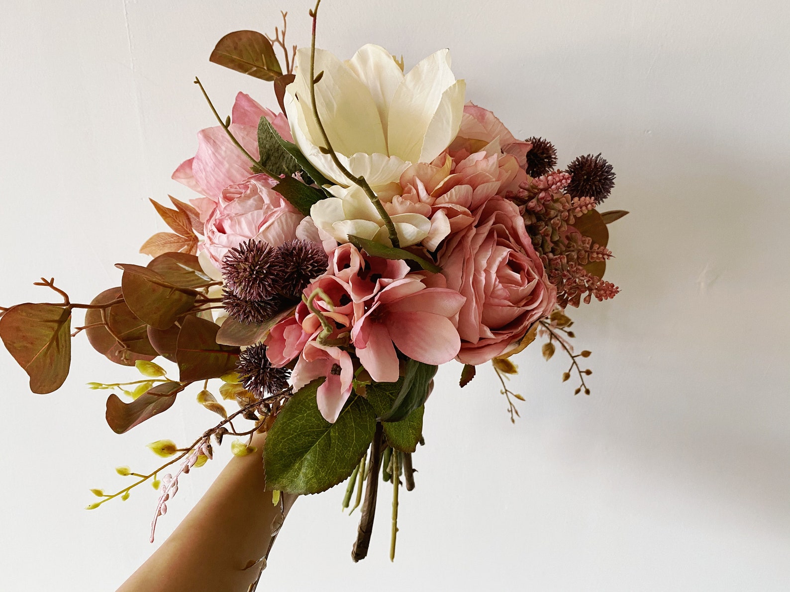 Magnolia & Rose Fall Bouquet Small Ivory White/pink Wedding - Etsy