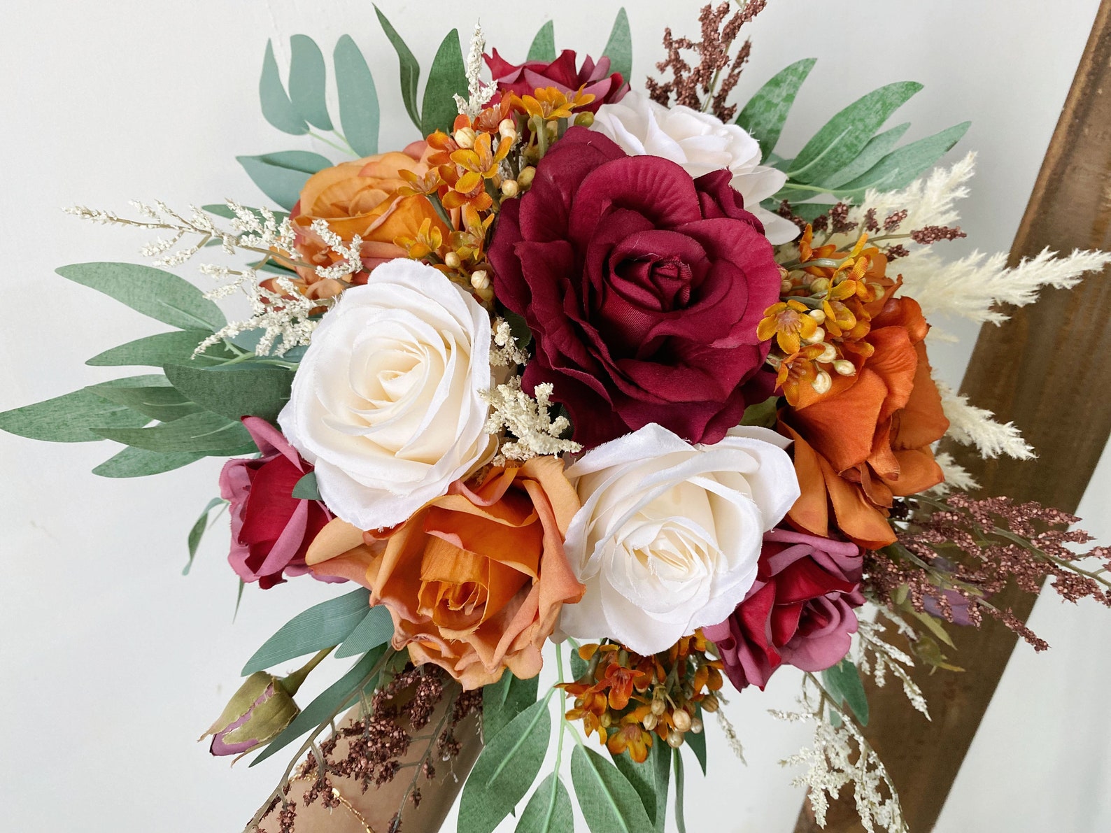 Burgundy and Rust Wedding Flower Bouquet, Burnt Orange Sage Green ...
