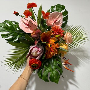 Tropical Peach & Coral Wedding Flowers, Tropical Orange Flower Bouquet ...