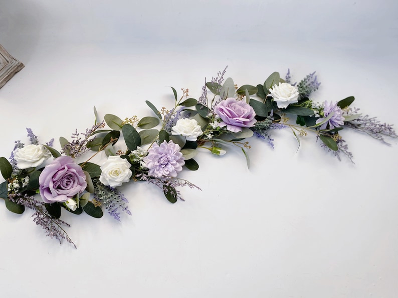 White Rose & Lavender Garland Lavender Rose Wedding Flowers | Etsy