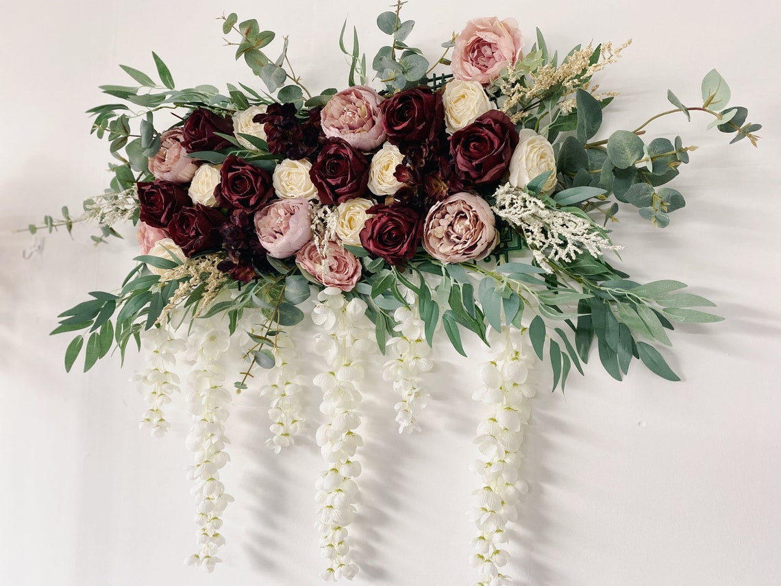 Burgundy Dusty Pink Creamy White Rose Flowers Arch Panels W - Etsy