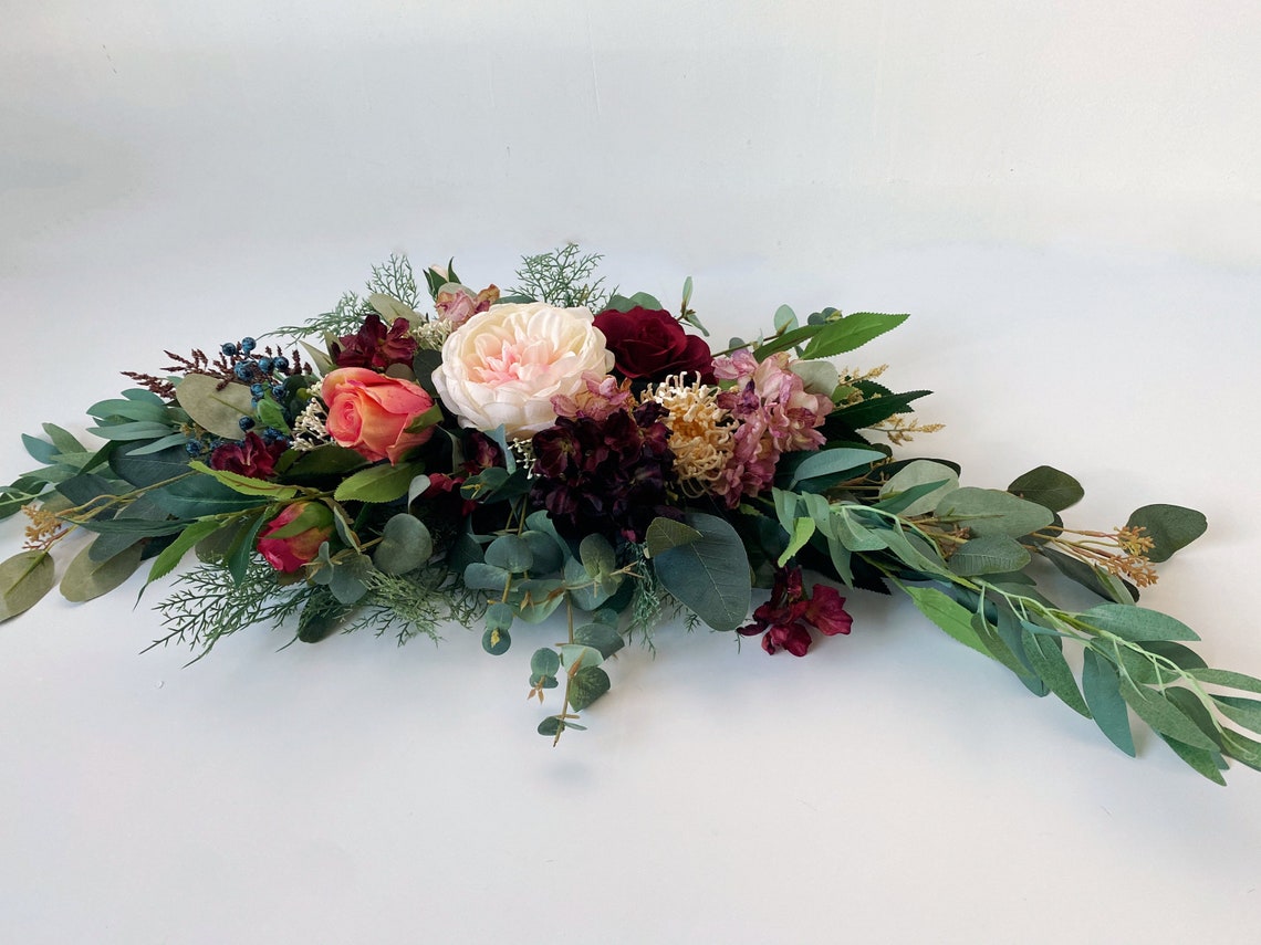 Boho Wedding Flower Swag, Boho Wedding Altar Flower Decoration, Rose ...