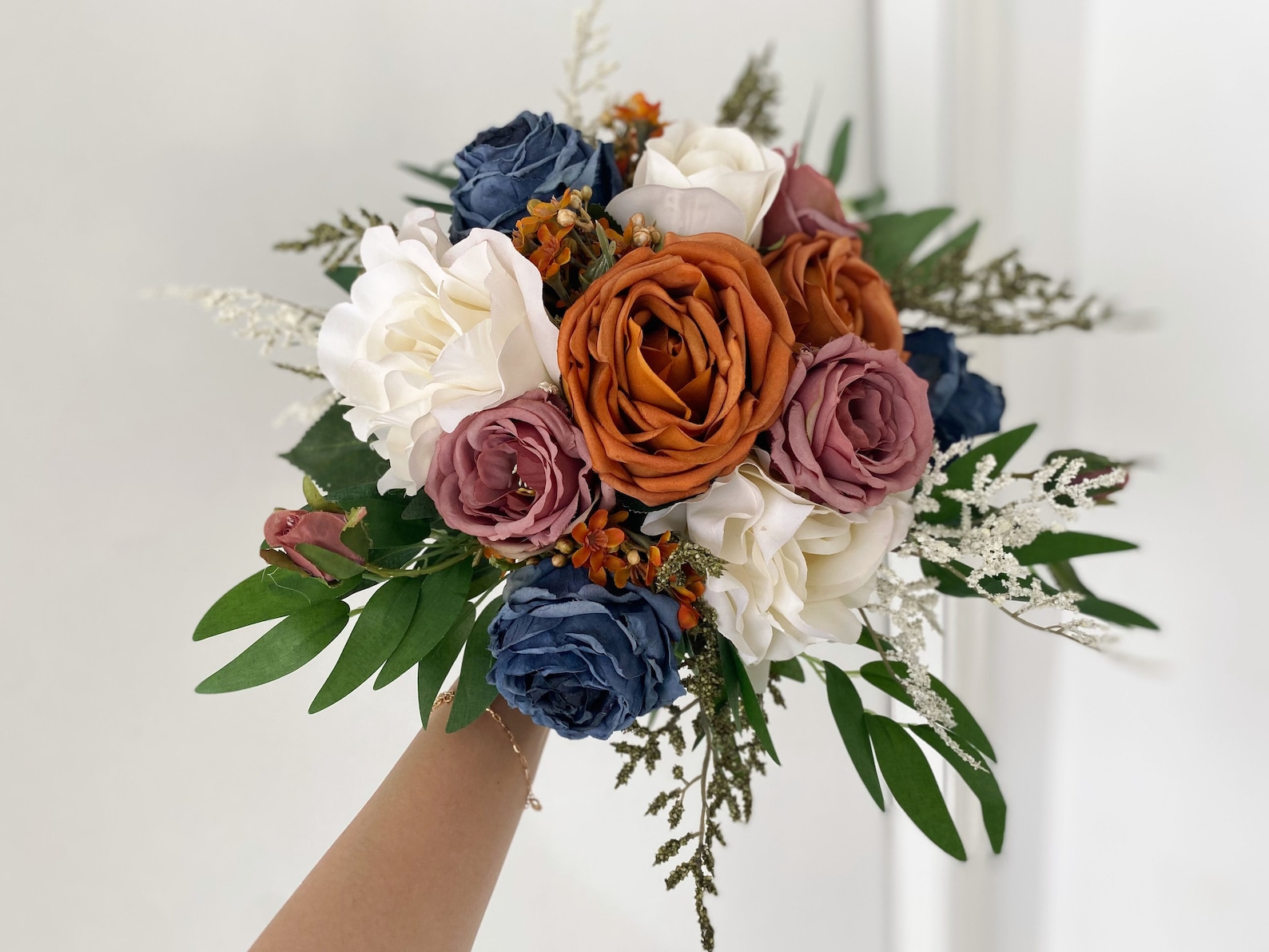 Rust and Navy Wedding Bouquet, Burnt Orange and Navy Blue Bridal ...