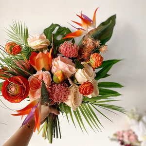 Tropical Peach & Coral Wedding Flowers, Tropical Orange Flower Bouquet ...