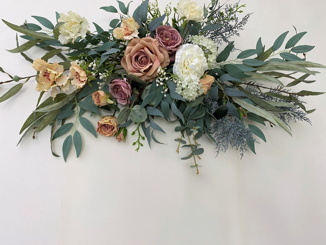 Rust Red & Mauve Rose With Eucalyptus Swag for Front Door/wedding Arch ...