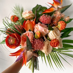 Tropical Peach & Coral Wedding Flowers, Tropical Orange Flower Bouquet ...