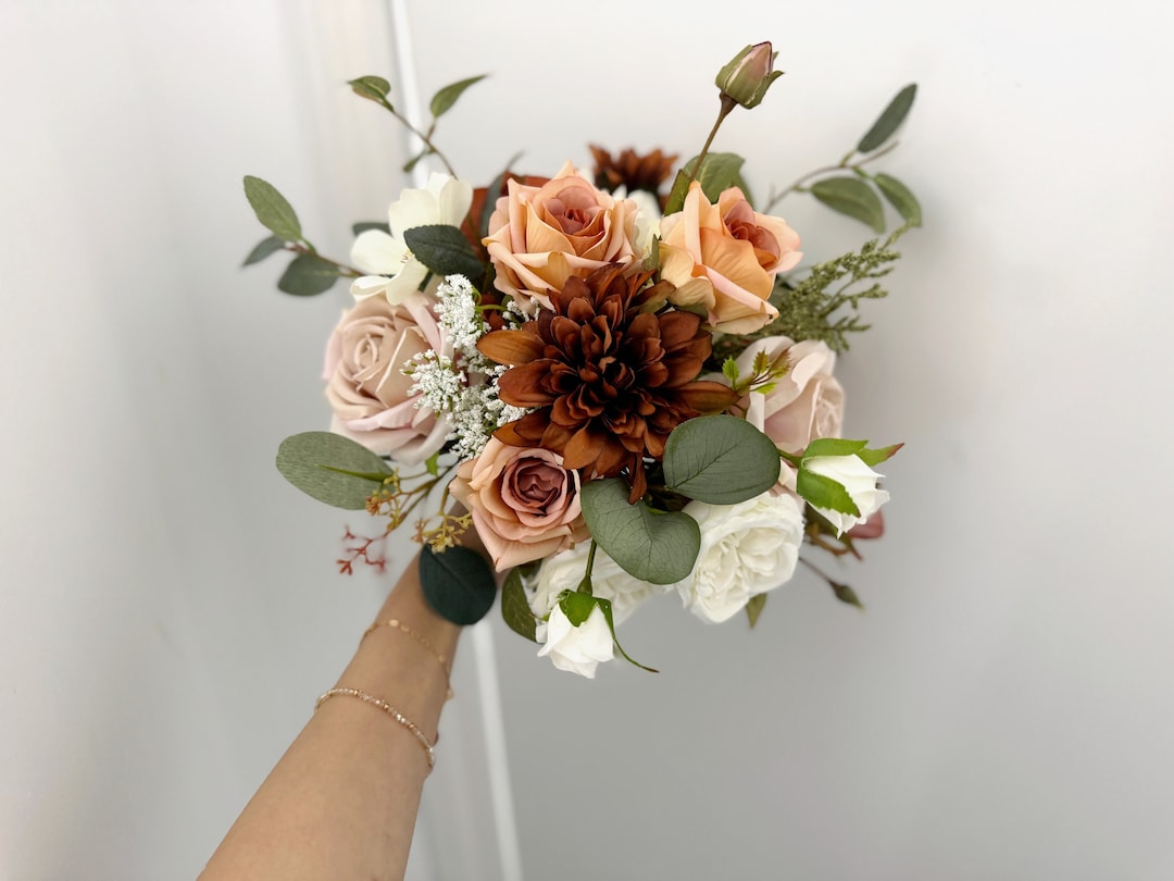 Rust & White Wedding Bouquet, Rust Wedding Bouquet, Tan Wedding Flowers ...
