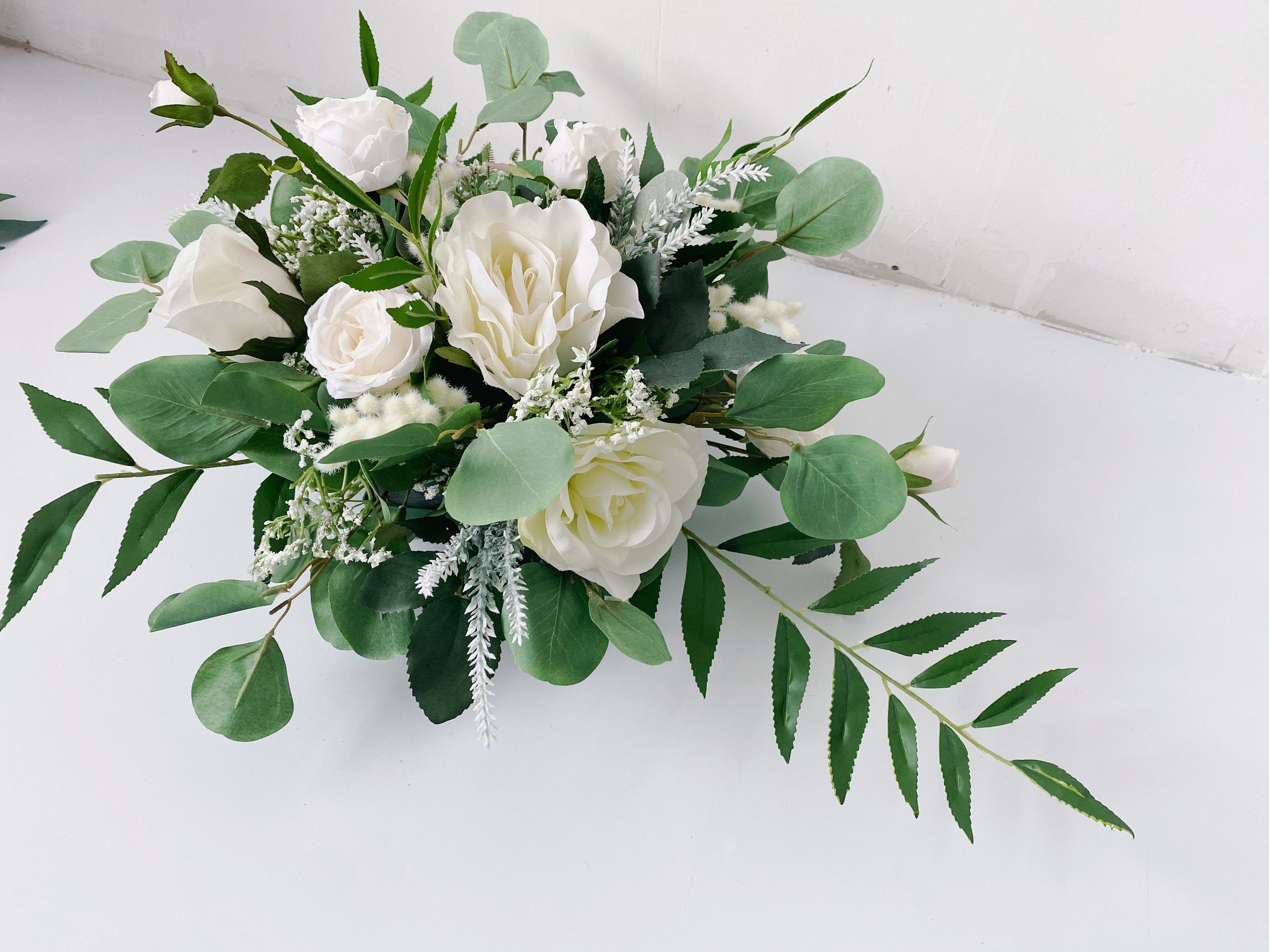 Small White Rose Eucalyptus Centerpiece White Silk Flower Centerpiece White Fake Flower Centerpiece white and Green Wedding Table Flower Etsy UK