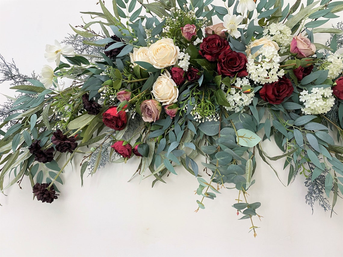 Large Dark Red Red Rose & Eucalyptus Swag for Wedding - Etsy