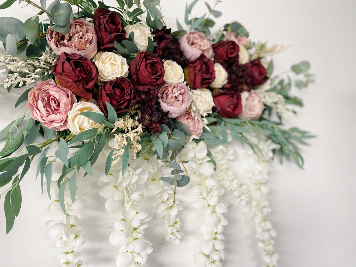 Burgundy Dusty Pink Creamy White Rose Flowers Arch Panels W - Etsy