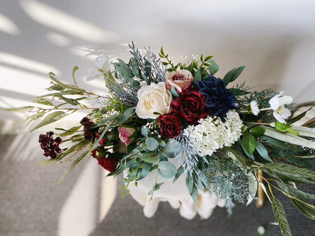 Dark Red & Navy Blue Floral Swag for Front Door/wedding Arch/arbor/wall ...