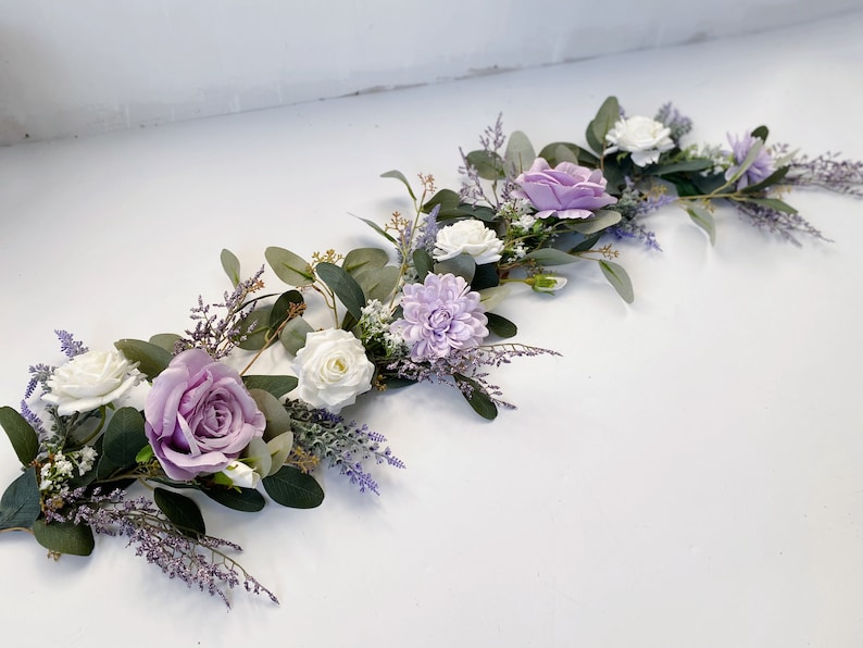 White Rose & Lavender Garland Lavender Rose Wedding Flowers | Etsy