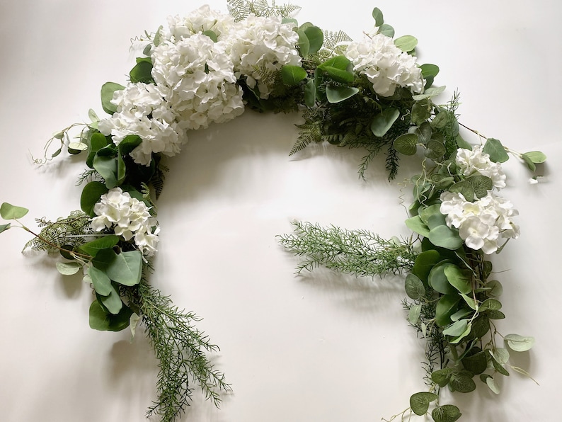 White Hydrangea Silk Flower Garland Hanging Decoration, Creamy White ...