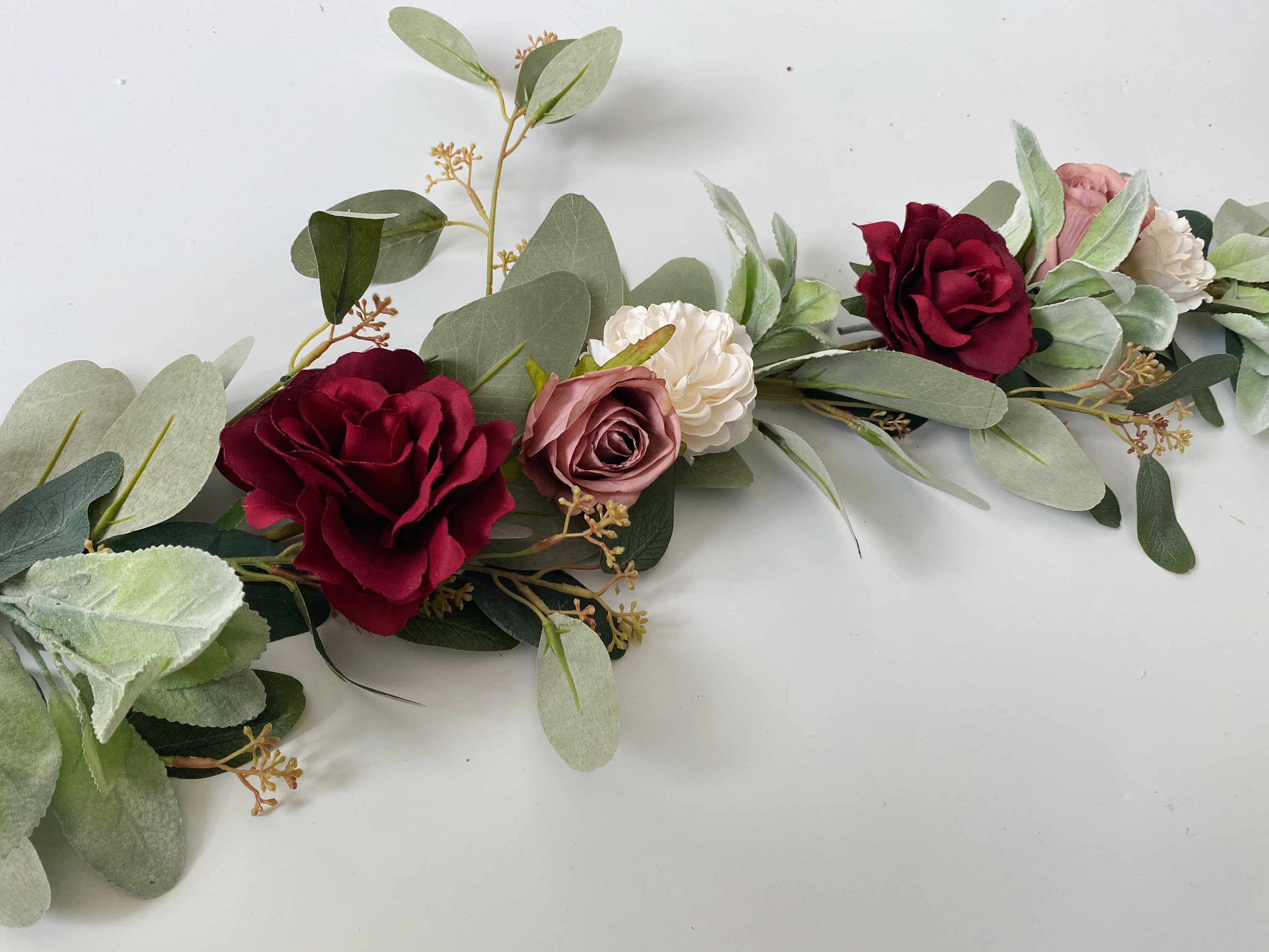 Burgundy Ivory White Dusty Pink Rose Eucalyptus Lamb's | Etsy
