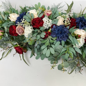 Large Dark Red, Navy, Ivory Rose & Eucalyptus Swag for Wedding Altar ...