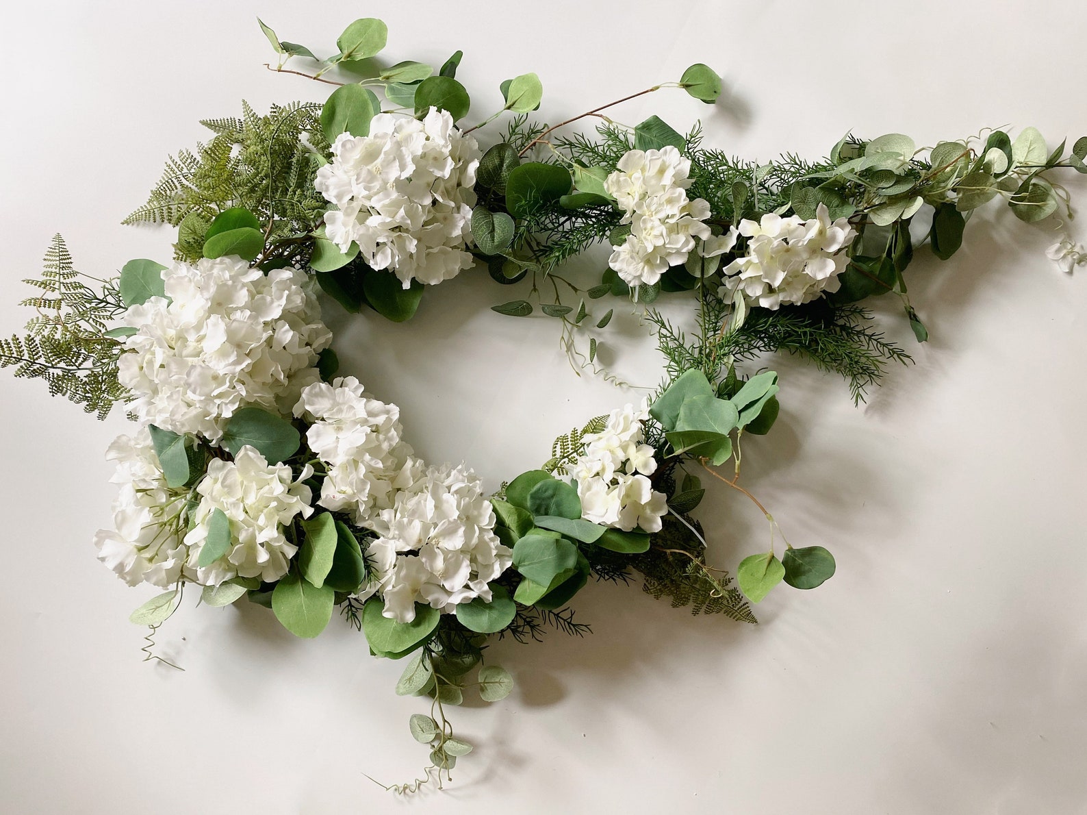 White Hydrangea Silk Flower Garland Hanging Decoration, Creamy White ...