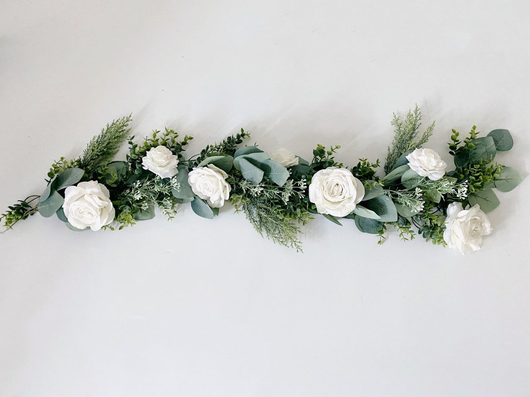 White Rose and Eucalyptus Garland, White Flower Garland Wedding ...