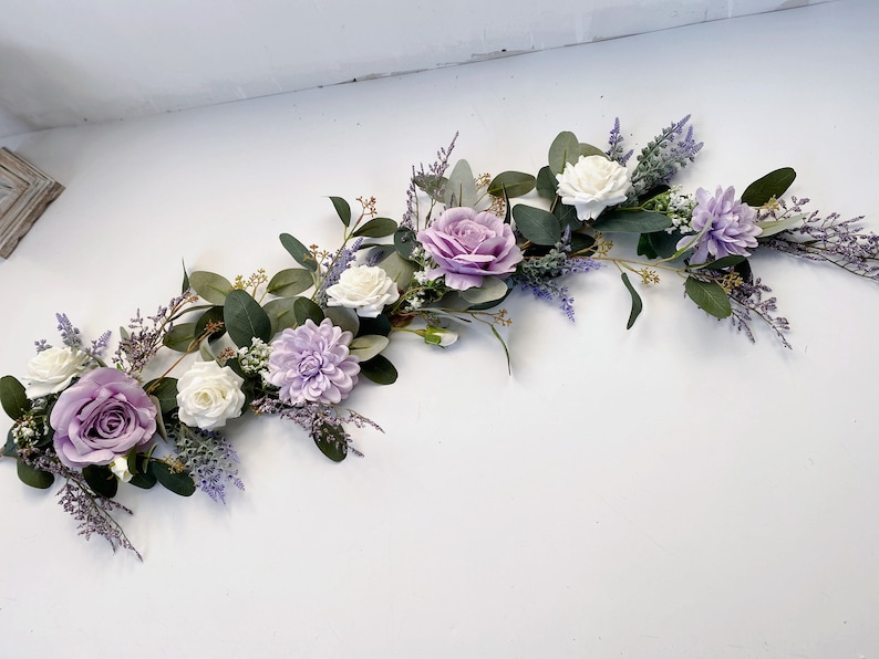 White Rose & Lavender Garland Lavender Rose Wedding Flowers | Etsy