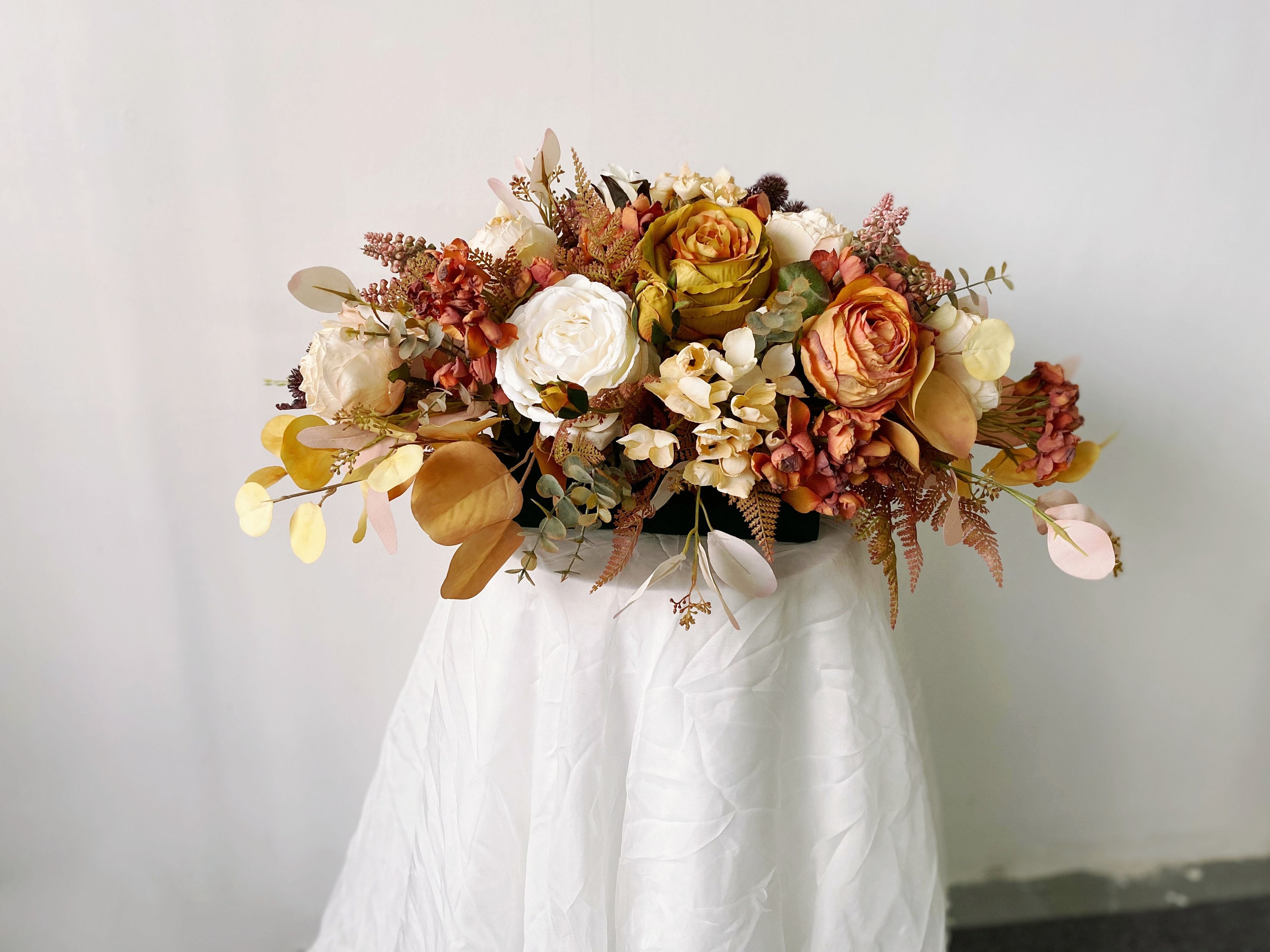 Burnt Orange & Ivory Fall Centerpiece Fall Rose and Hydrangea | Etsy