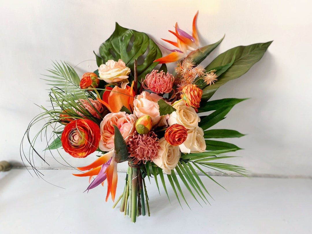 Tropical Peach & Coral Wedding Flowers, Tropical Orange Flower Bouquet ...