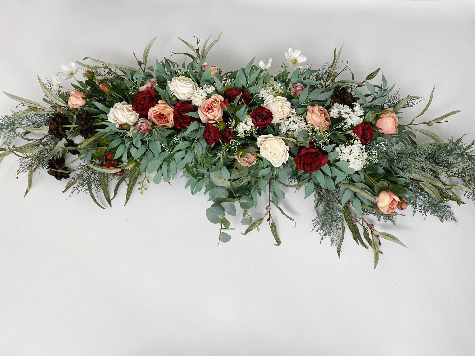 Large Dark Red Peach Ivory Rose & Eucalyptus Swag for - Etsy