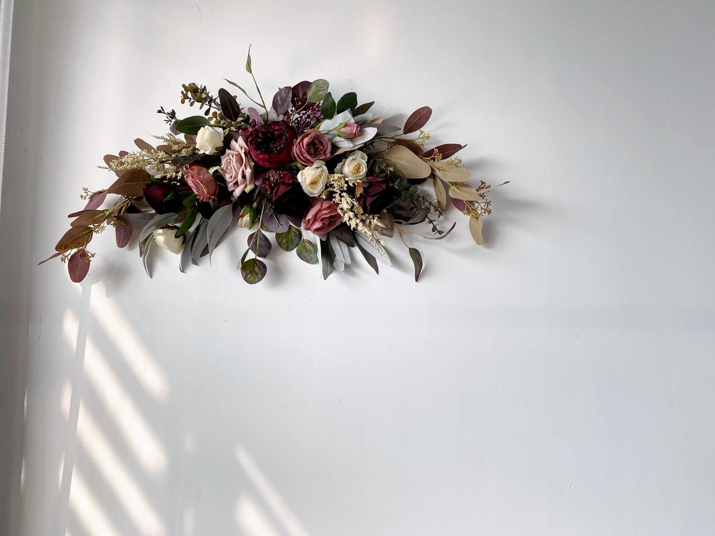 Burgundy, Dusty Pink and Creamy White Rose Flower Swag, Rose and ...