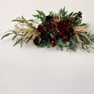 Bohemian Dark Colors Flower Swag, Rose & Pampas Flower Wall Hanging ...