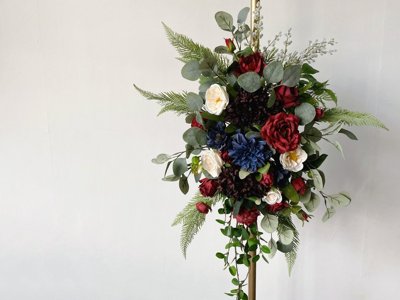Dark Red White Navy Blue Arch Flowers Wedding Altar - Etsy