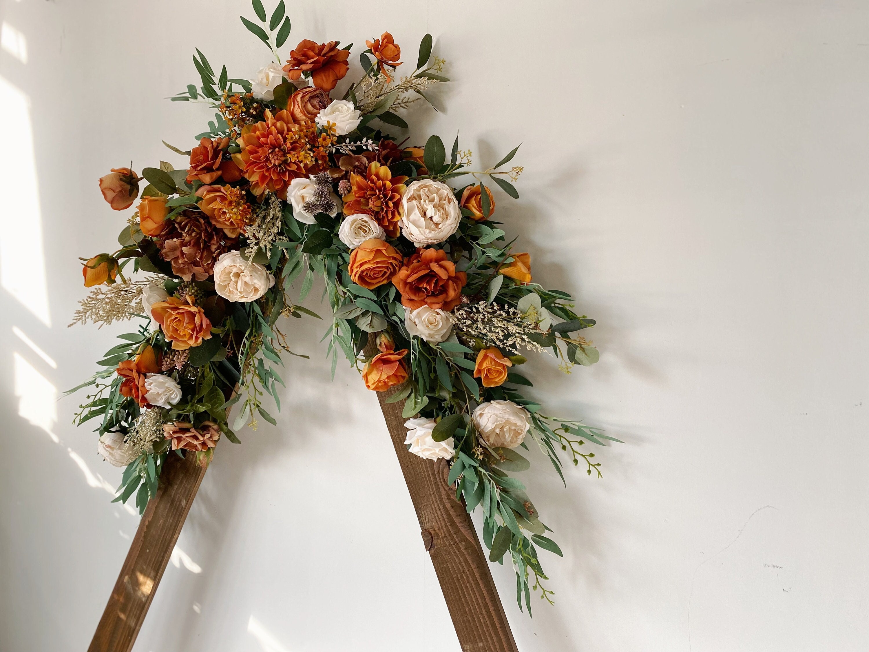 Burnt Orange Wedding Arch Flowers, Fall Wedding Arch Flowers, Rustic ...
