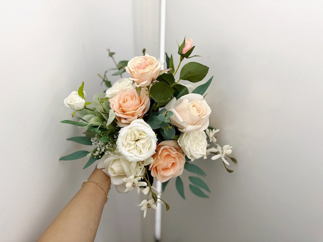 Peach & White Wedding Flowers, Peach Rose Wedding Bouquet, Peach ...