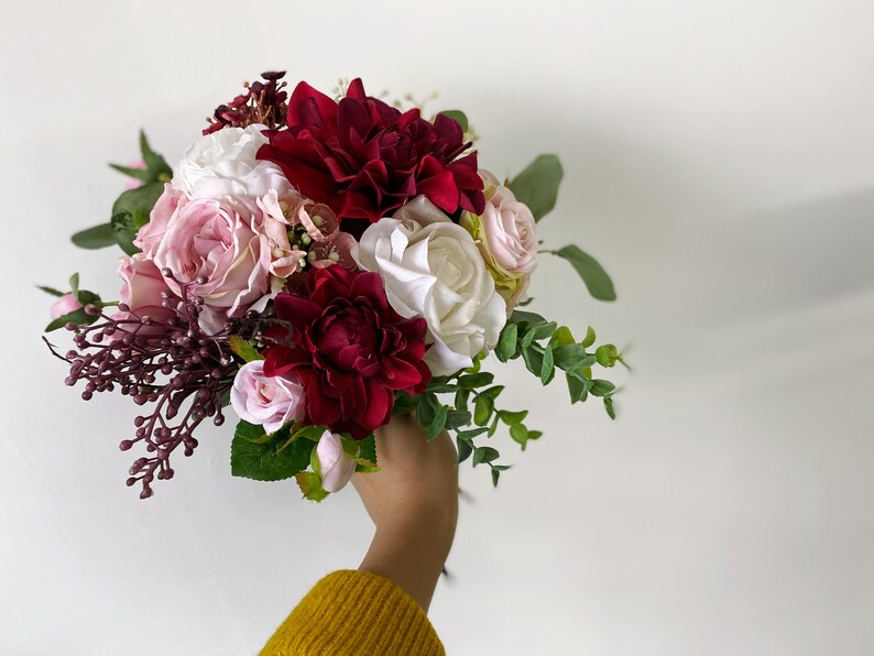 Burgundy Pink White Wedding Bouquet Bridal Bouquet - Etsy