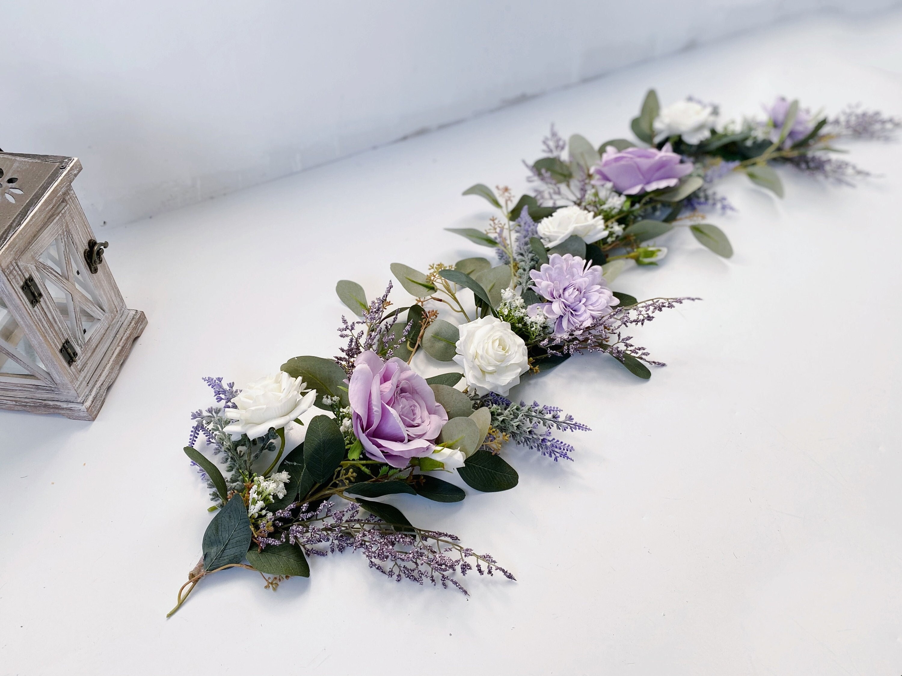 White Rose & Lavender Garland Lavender Rose Wedding Flowers - Etsy