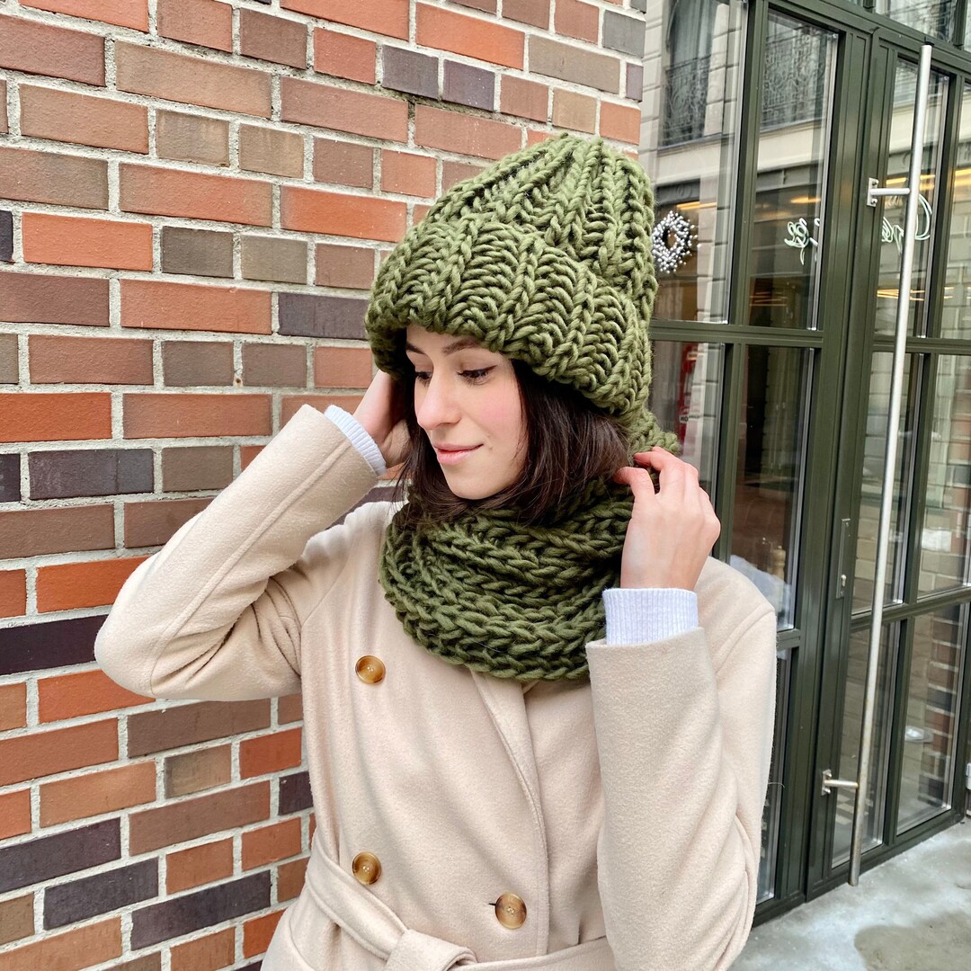 Green Beanie Hat Scarf Womens Green Knitted Hat and Scarf Set Wool ...