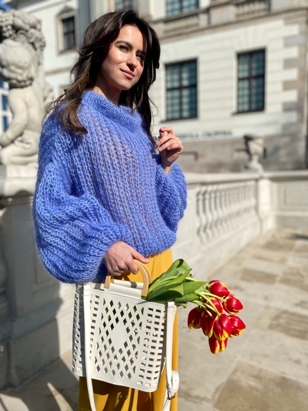 Suéter de mohair azul suéter de boda suéter de mohair azul suéter de ...