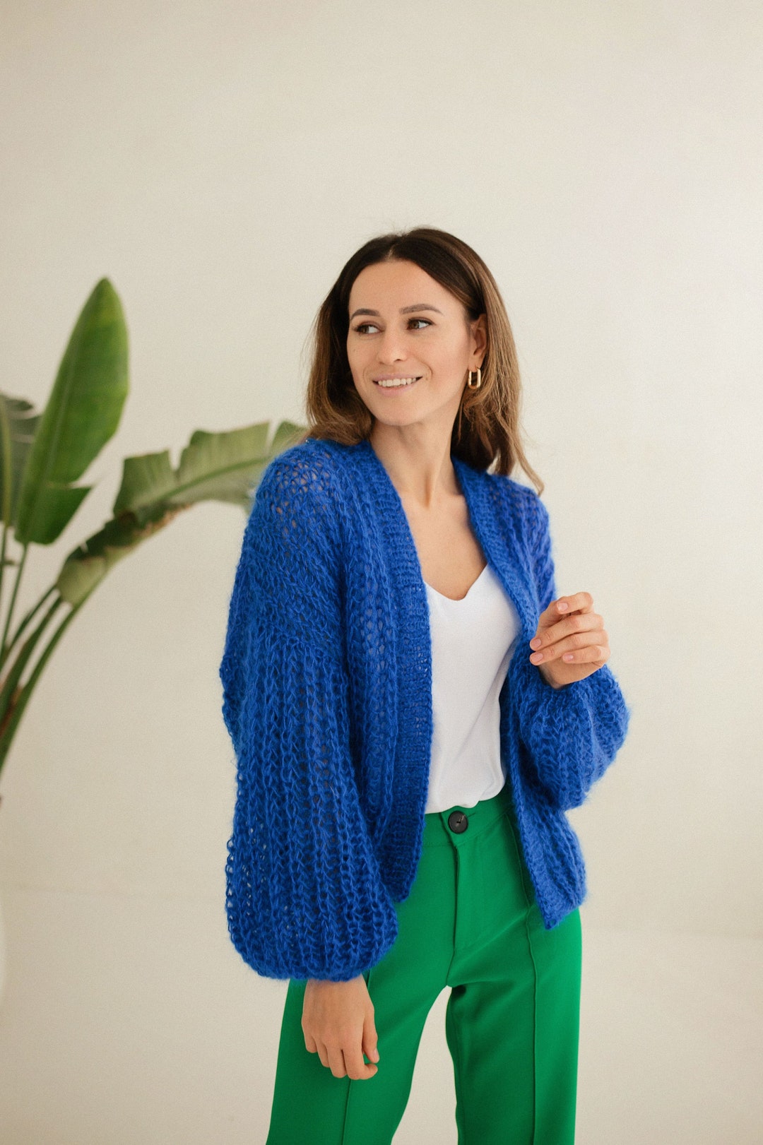 Blue Mohair Cardigan Wool Jacket Blue Mohair Sweater Wool Cardigan Blue ...