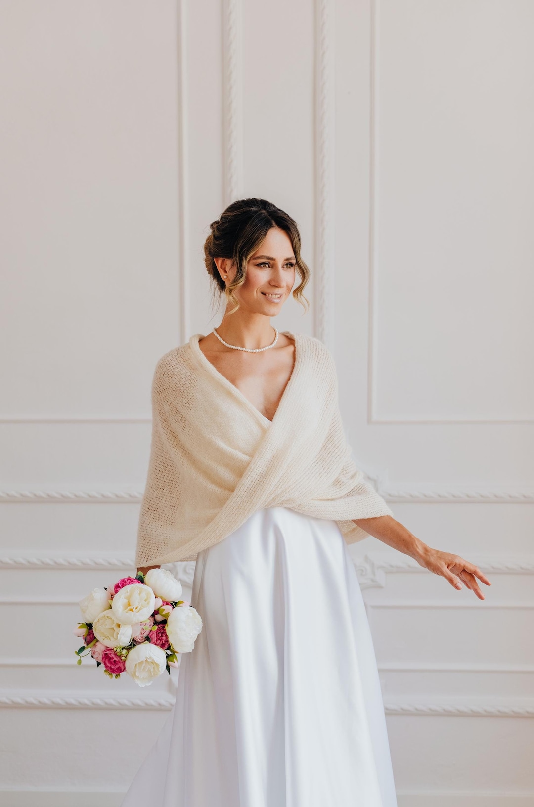 Bridal Shawl Alpaca Silk Shrug Wedding Wrap White Bolero Bridal Cover ...