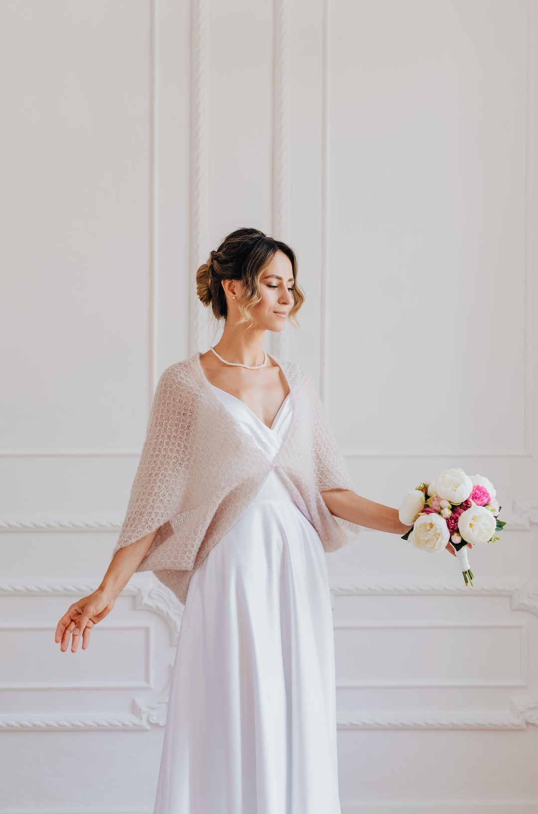 Wedding Cape Mohair Silk Cover up Openwork Shawl Wedding Shrug Bolero ...