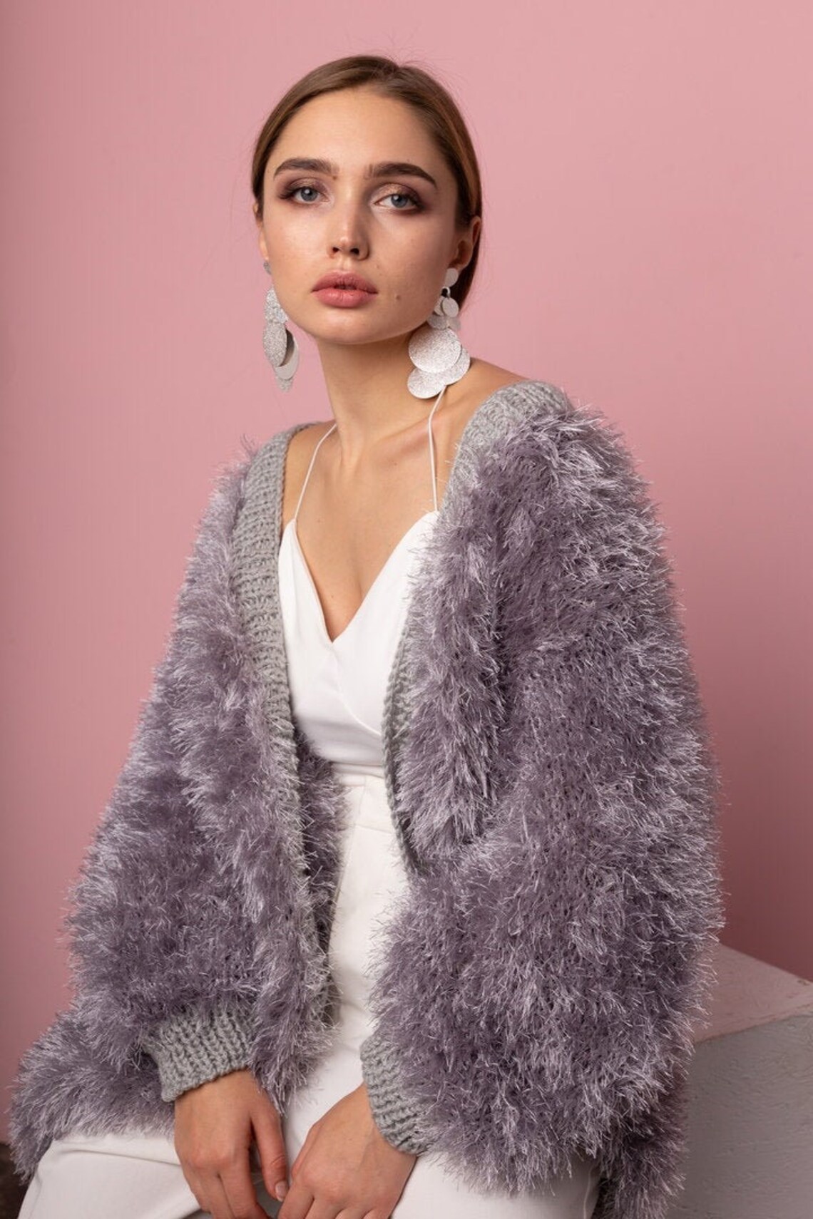 Gray Chunky Cardigan Gray Wool Coat Oversized Cardigan Gray | Etsy