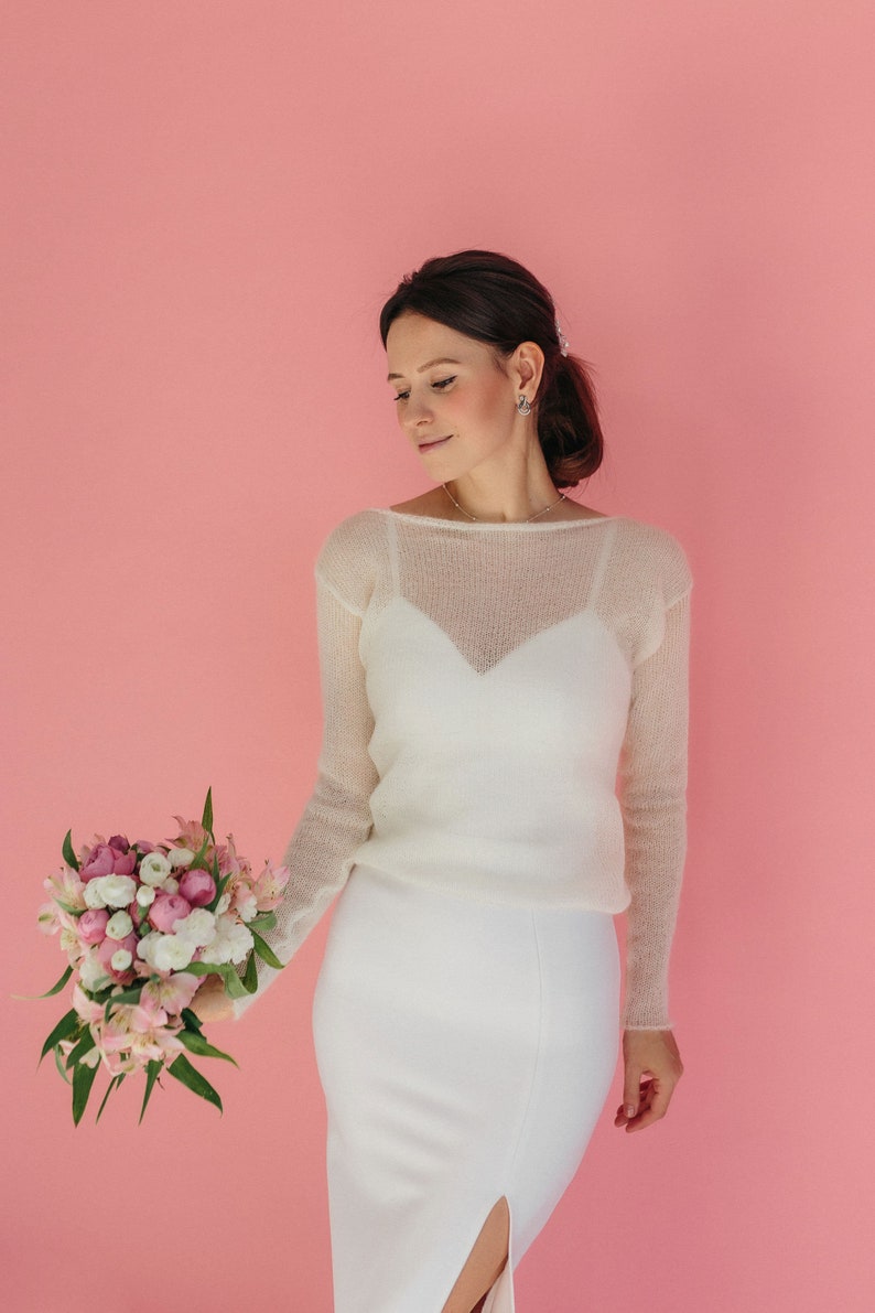 Silk Mohair Sweater Bridal Cover up White Silk Jumper Wedding Sweater ...