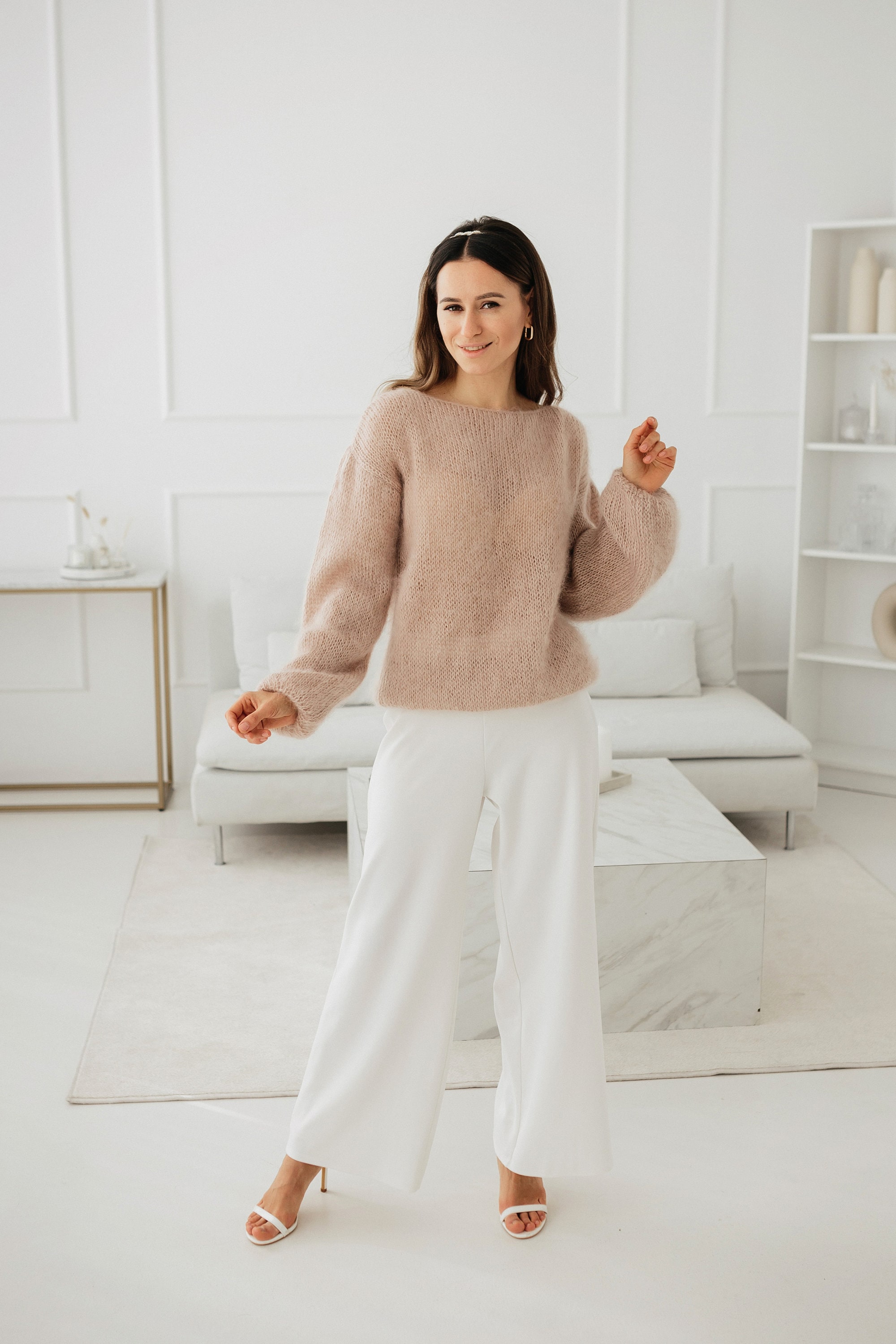 Mohair Pullover Beige Wollpullover Mohair Pullover Beige - Etsy.de