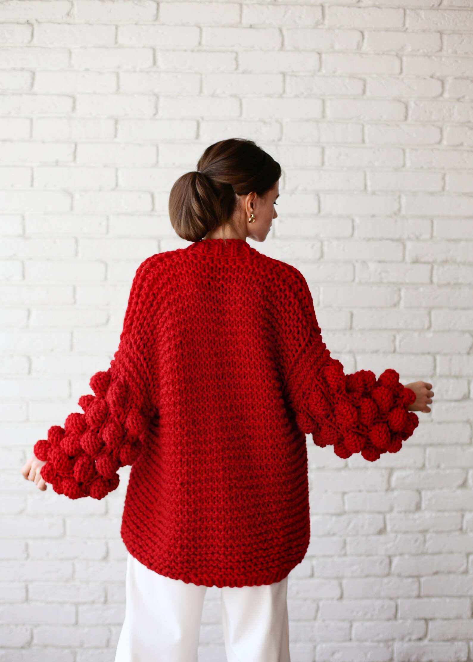 Red Cardigan Wool Coat Women Red Bomber Jacket Women Cardigan Red ...