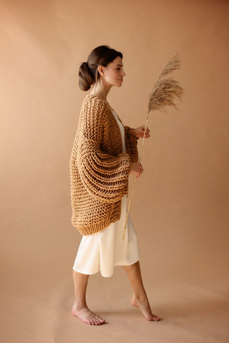 Beige Jacket Cable Knit Cardigan Oversized Sweater Wool Coat Women ...