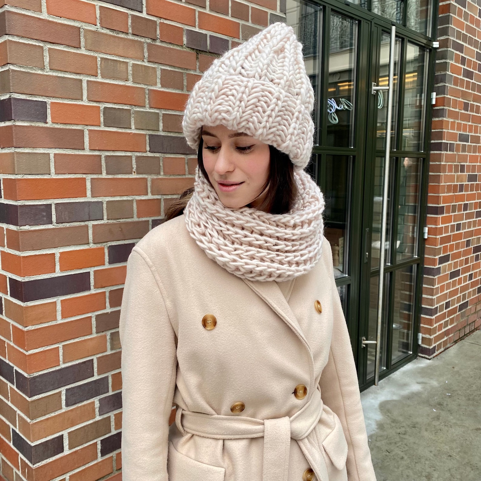 Beige Wool Beanie Knit Set for Women Beige Wool Hat Scarf Set Women ...