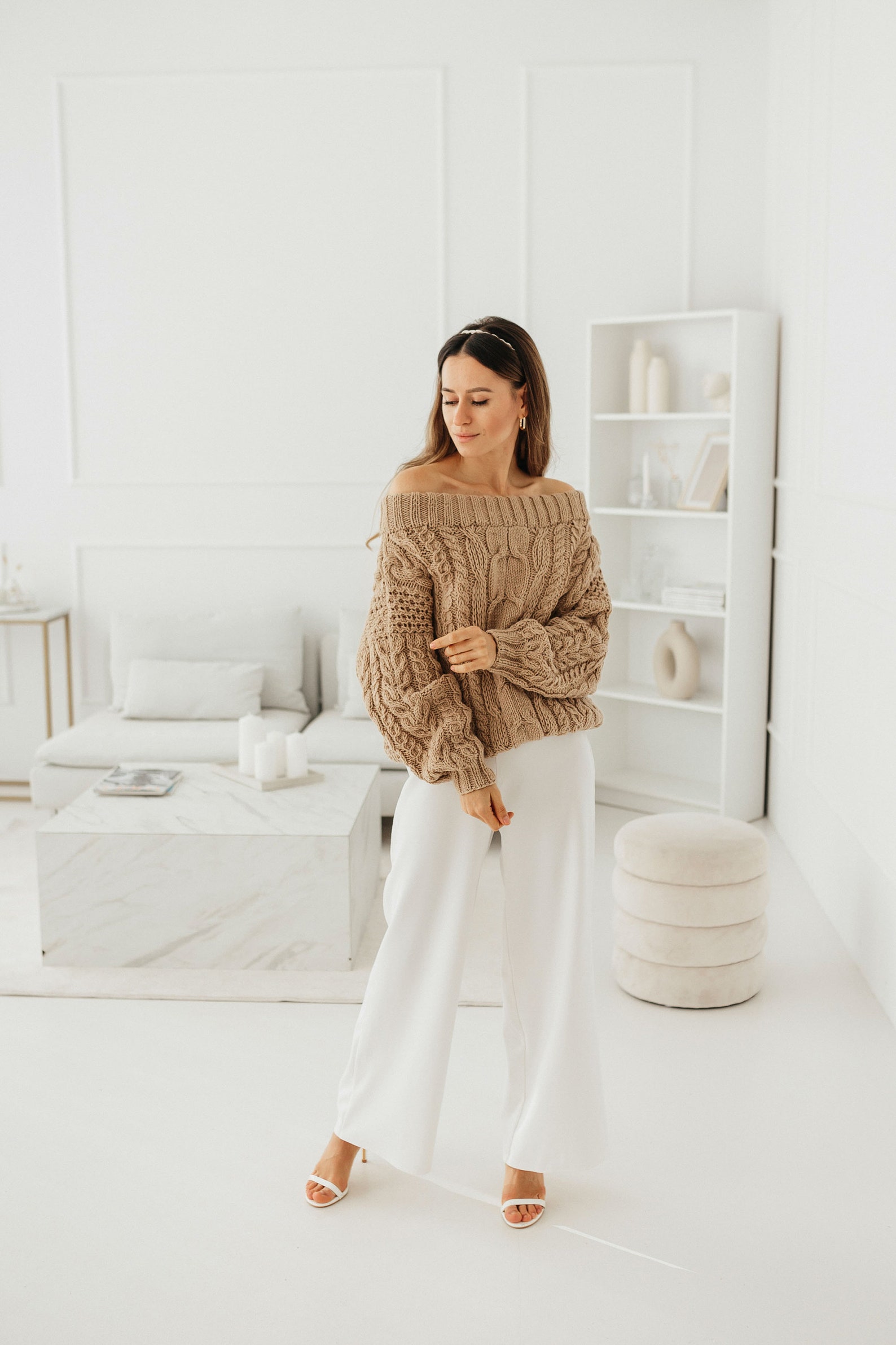 Beige Sweater Women Cable Sweater Beige Wool Sweater Hand Knitted ...