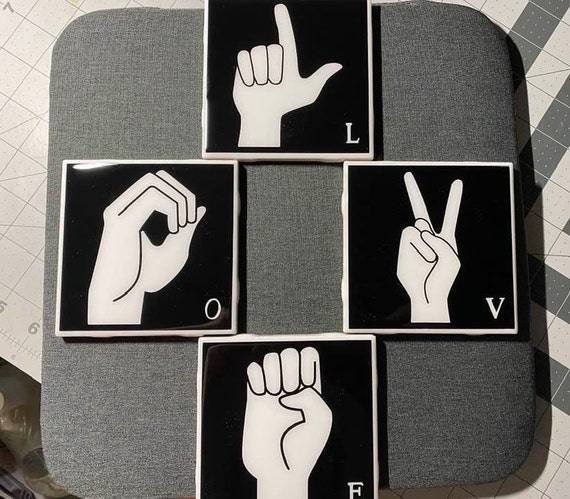 ASL Ceramic Coaster Sign Language Ceramic Coaster ASL Tile | Etsy