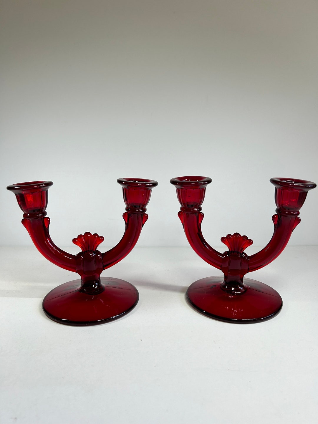 Pair of Stunning Vintage Ruby Red Glass Candlesticks. Deep Rich Red ...