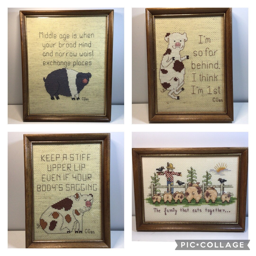 Choice of 4 Completed & Framed Sassy Pig Cross Stitch. Adorably ...