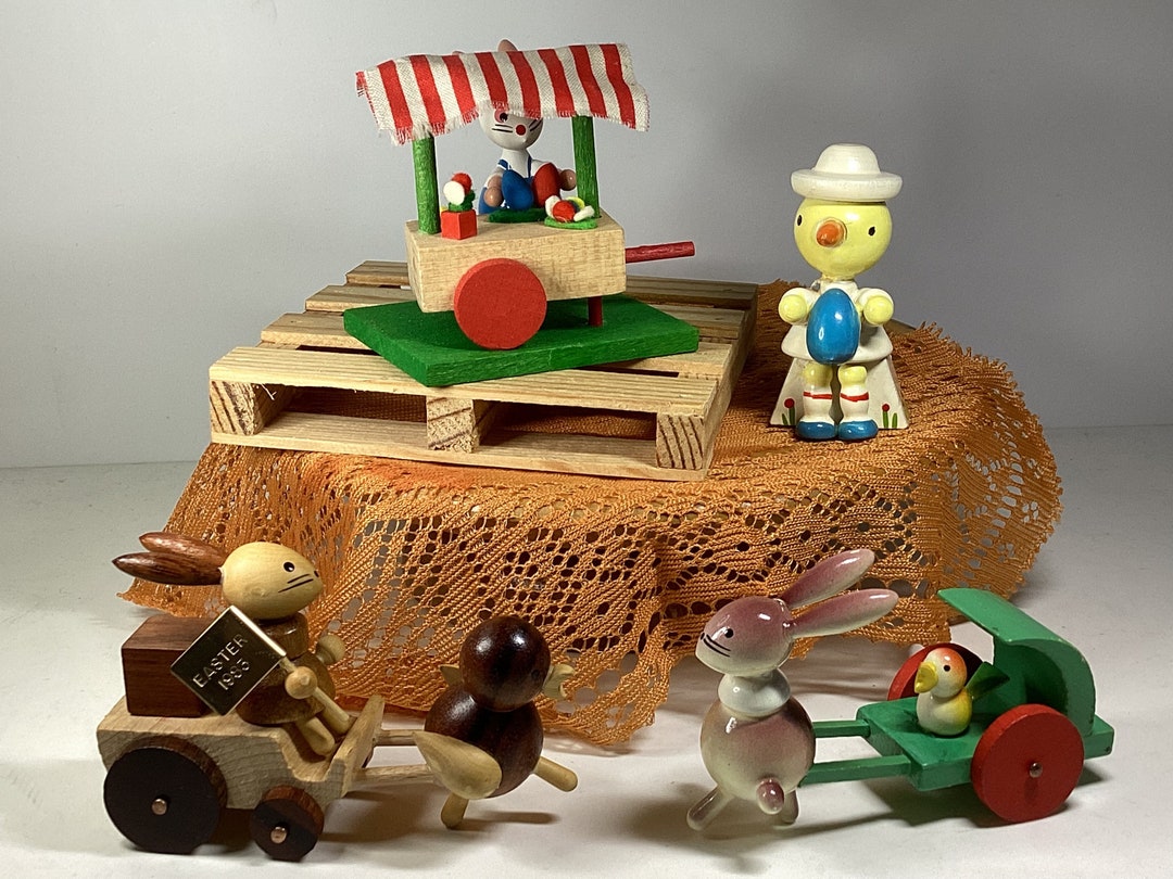 Choice of Wooden Easter Spring Chick Rabbit Miniature Wooden Figurines ...